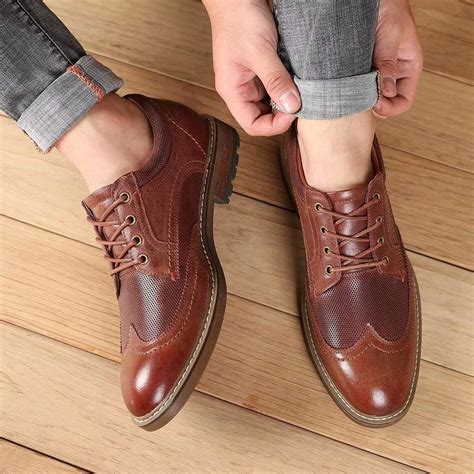 Mens Oxford Casual Lace Up Dress Shoes Wingtip Brown Arkbird Shoes
