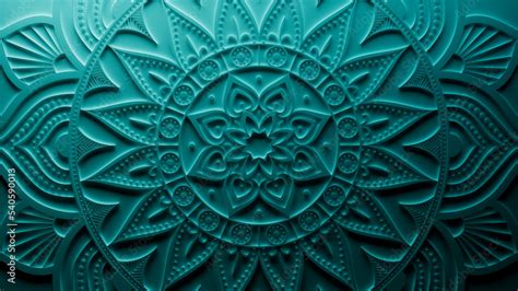Turquoise Surface With Extruded Mandala Design Three Dimensional Diwali Celebration Background
