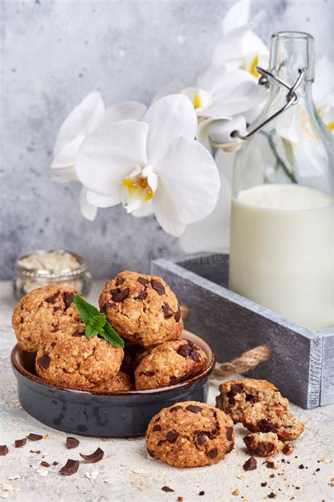 Cookies With Oat Flakes And Chocolate Drops Stock Image Image Of