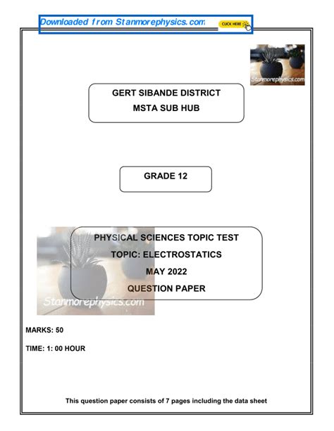Grade 12 Electrostatics Topic Test Physical Sciences