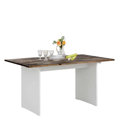Esszimmertisch Mit Kiefernholz Platte Dunkel Und Mdf Gestell Weiß Katell