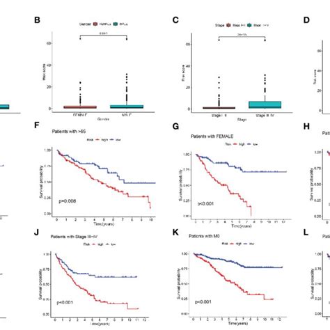 Risk Score Difference Analysis Of Different Clinical Features A D Download Scientific