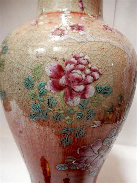 Antique Chinese Porcelain Peacock Cloisonne Famillie Rose Vase Lamp