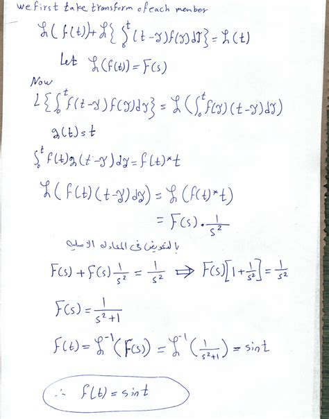 Integration Use Laplace Transform To Solve The Given Integral Equation Mathematics Stack
