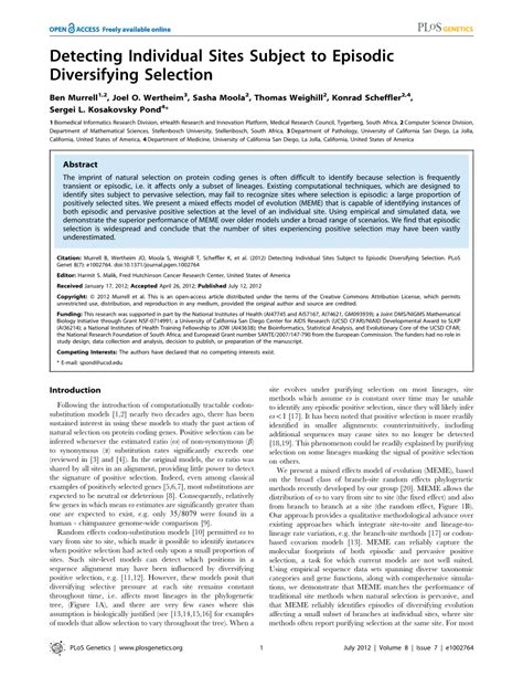Pdf Detecting Individual Sites Subject To Episodic Diversifying Selection