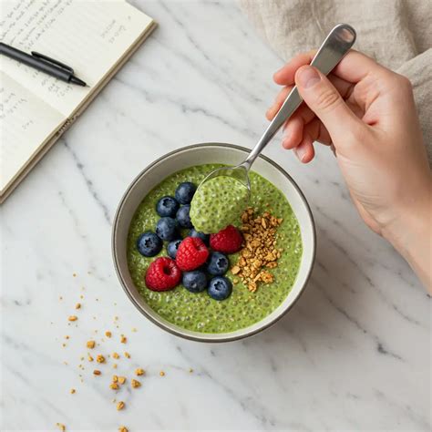 Matcha Chia Seed Pudding Green Tea Energy Breakfast