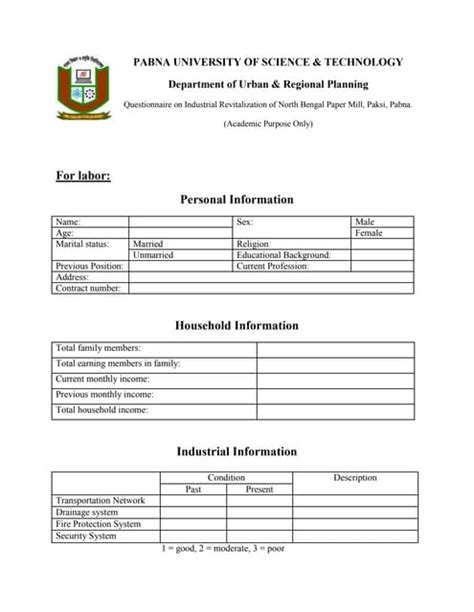 Questionnaire On Assessment Of Housing Conditions Socioeconomic Structures And Service