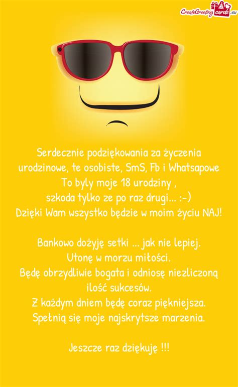 Serdecznie podziękowania za życzenia urodzinowe te Darmowe kartki