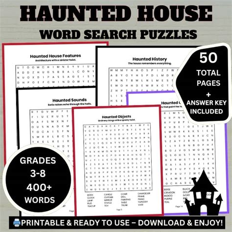 Halloween Haunted House Word Search Puzzle Worksheets Activities Grade 3 8