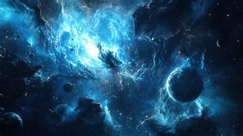 Exploring Cosmic Wonders With Vibrant Blue Galaxies And Celestial Bodies In A Stunning Space