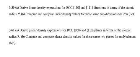 Solved 359 A Derive Linear Density Expressions For Bcc