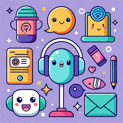 Cute Cartoon Icons Of Modern Technology Gadgets With Kawaii Faces