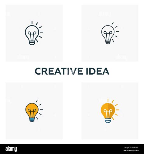 Creative Idea Icon Set Four Elements In Diferent Styles From Design Ui And Ux Icons Collection