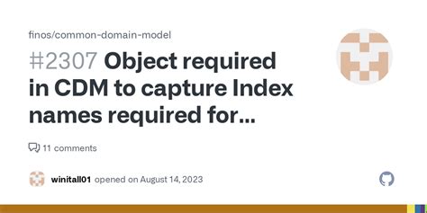Object Required In CDM To Capture Index Names Required For Regulatory