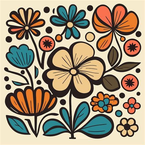 Digitale Kunst Retro Stil Blumen Grafik Illustration Premium Vektor