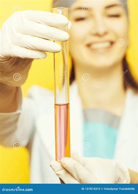Female Scientist With Flask Stock Image Image Of Tube Medical 137874373