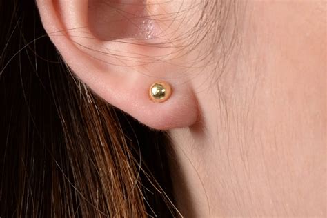 Ball Stud Earrings High Polish Solid Gold 5mm Round Ball Etsy
