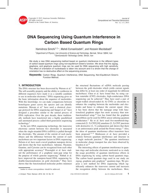 Pdf Dna Sequencing Using Quantum Interference In Carbon Based Quantum