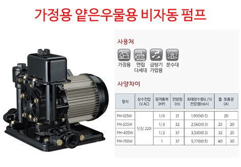 G마켓 한일펌프 Ph 125w 16hp 가정용 얕은우물용비자동펌프