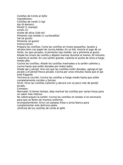 Costillas De Cerdo Al Ajillo Pdf