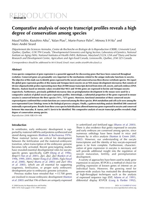 Pdf Comparative Analysis Of Oocyte Transcript Profiles Reveals A High