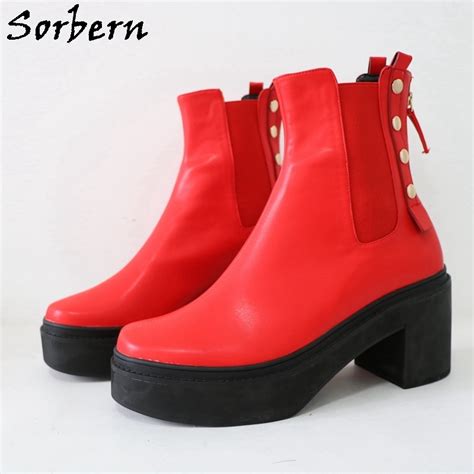Sorbern Red Block High Heel Visible Platform Ankle Boots Women Fetish