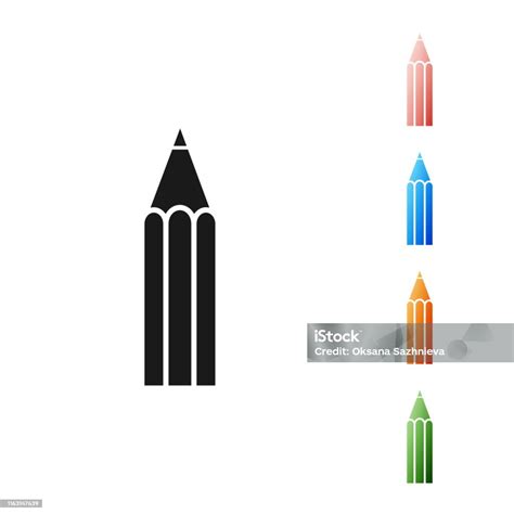 흰색 배경에 격리 된 검은 색 연필 아이콘입니다 교육 표지판 그리기 및 교육 도구 학교 사무실 기호입니다 다채로운 아이콘을 설정합니다 벡터 일러스트레이션 개념에 대한 스톡