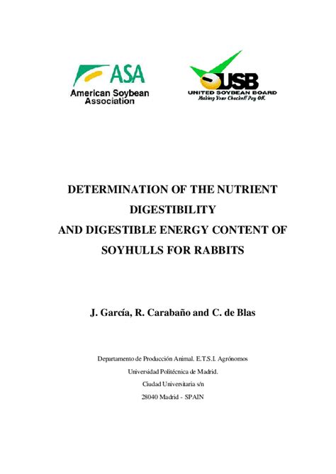 Pdf Determination Of The Nutrient Digestibility And Digestible Energy