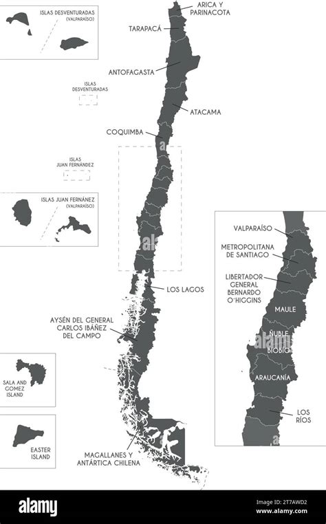 Mapa Vectorial De Chile Con Regiones Y Territorios Y Divisiones
