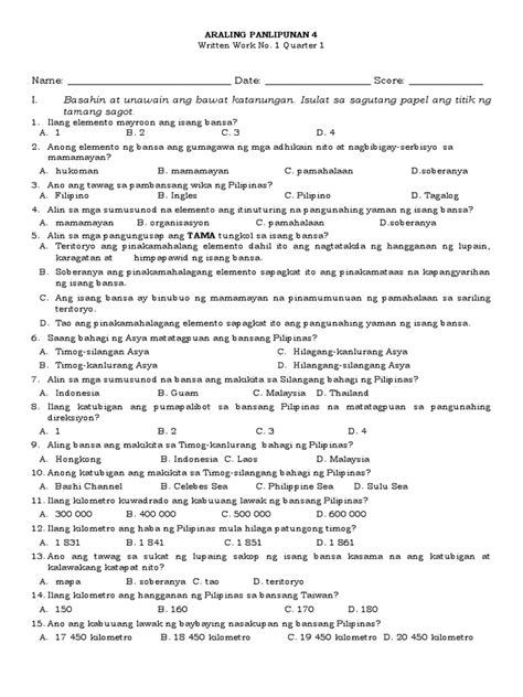 Grade 4 Summative Test In Ap Modules 1 3 Pdf