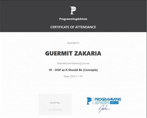 Zakaria Guermit On Linkedin Just Finished Oop Concepts Course And 100 Ready For Next One