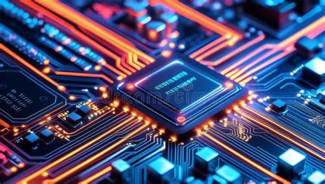 Illuminated Central Processing Unit On Circuit Board Stock Illustration