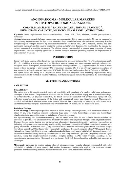 Pdf Angiosarcoma Molecular Markers In Histopathological Diagnosis
