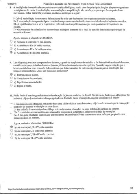 Avaliação Psicologia Da Educação E Da Aprendizagem Psicologia Da