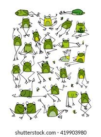 Funny Frogs Pattern Sketch Your Design стоковая векторная графика без лицензионных платежей
