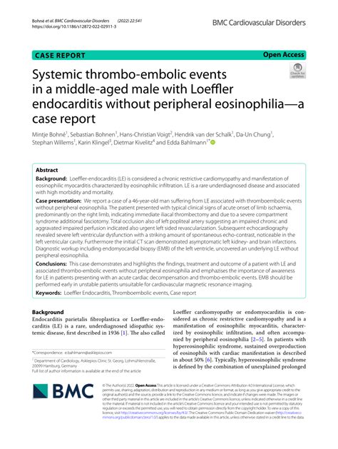 Pdf Systemic Thrombo Embolic Events In A Middle Aged Male With Loeffler Endocarditis Without