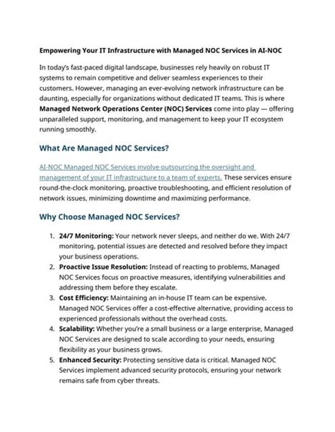 Empowering Your It Infrastructure With Managed Noc Services In Ai Noc Docx