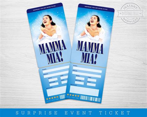 Printable Mamma Mia Broadway Surprise Ticket Mamma Mia Musical Collectible Theater Ticket