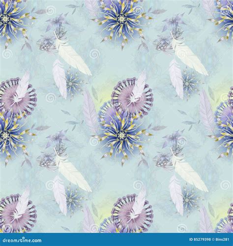 Soft Blue Pattern In Boho Style Stock Illustration Illustration Of