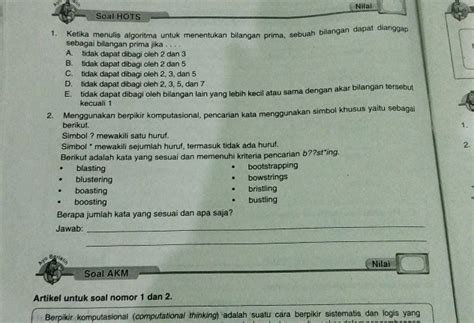 Nilai Soal HOTS 1 Ketika Menulis Algoritma StudyX
