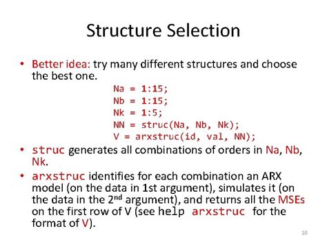 6 model structures 1 arx model structure in