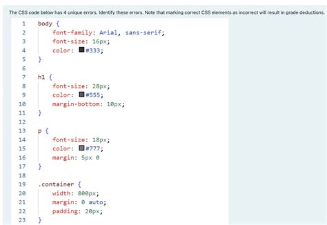 Solved The CSS Code Below Has 4 Unique Errors Identify Chegg