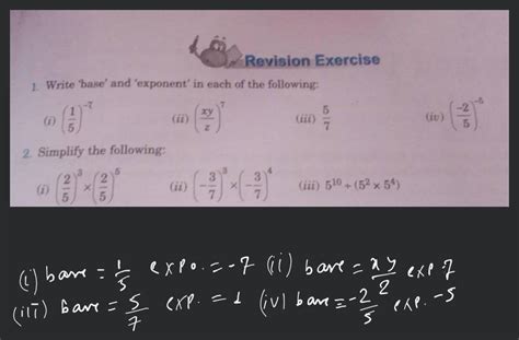 Revision Exercise1 Write Base And Exponent In Each Of The Following