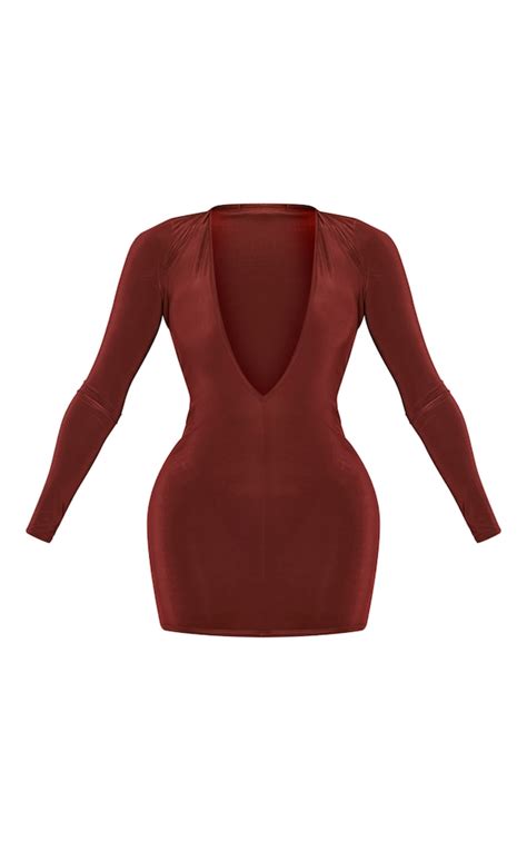 Shape Chocolate Brown Long Sleeve Bodycon Dress Shape