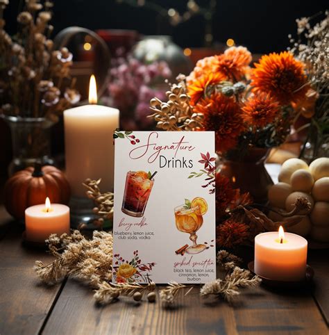 Editable Fall Signature Drink Menu Template Thanksgiving Bar Menu Autumn Cocktail Printable