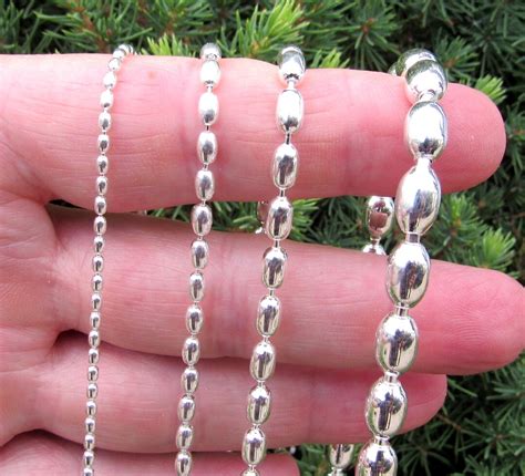 Solid 925 Sterling Silver Italian Oval Bead Chain Rice Bead Necklace