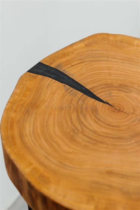 Wooden Coffee Table Made Of Epoxy Resin In The Room Oak Tree Stock