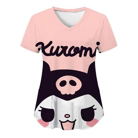 Kuromi Hello Kitty Sanrio Hospital Pocket T Shirt Woman Clothing Women