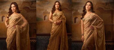 Raashii Khanna Rose Gold Silk Beads Saree Floral Embroidery Design
