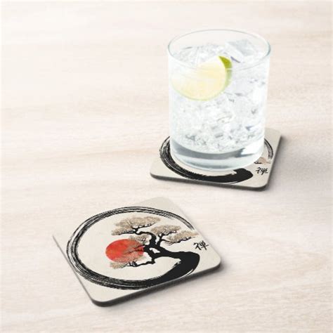 Enso Circle And Bonsai Tree On Canvas Beverage Coaster Zazzle
